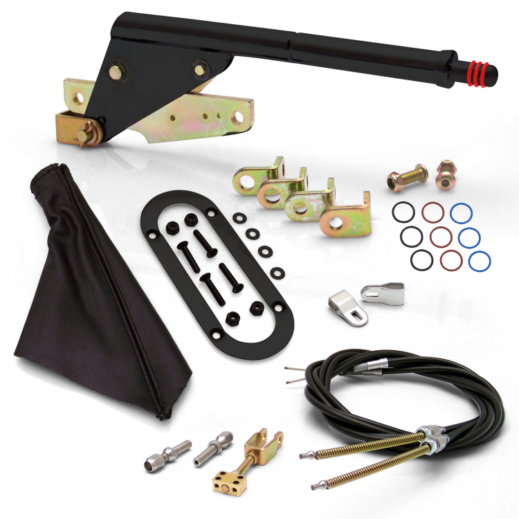 Floor Mount E-Brake Handle - Boot, Ring, Cable Kit & Clevis' - Choose Color