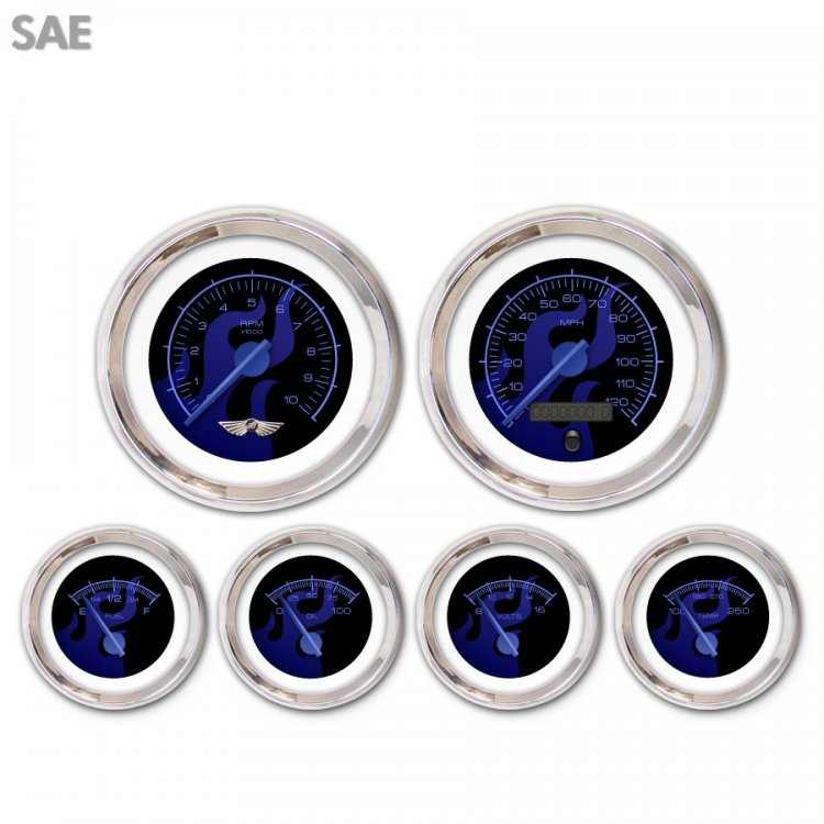 6 Gauge Set Speedo Tach Oil Temp Fuel Volt Ghost Flame Black Blk LED ...