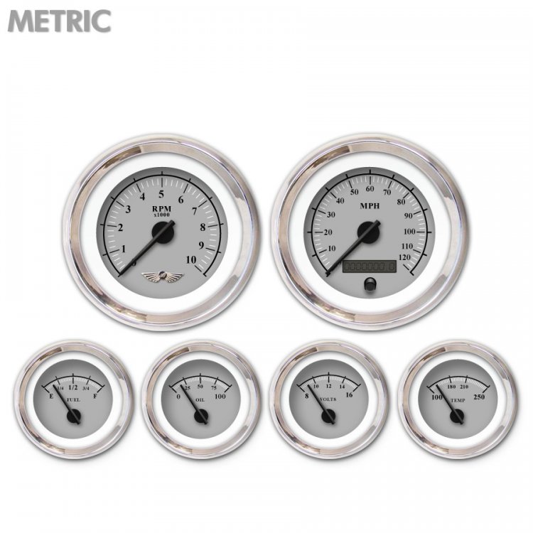 6 Ga. Set w/ emblem Metric Omega Grey, Black Mod Nedl, Chrom Trm Rngs ...