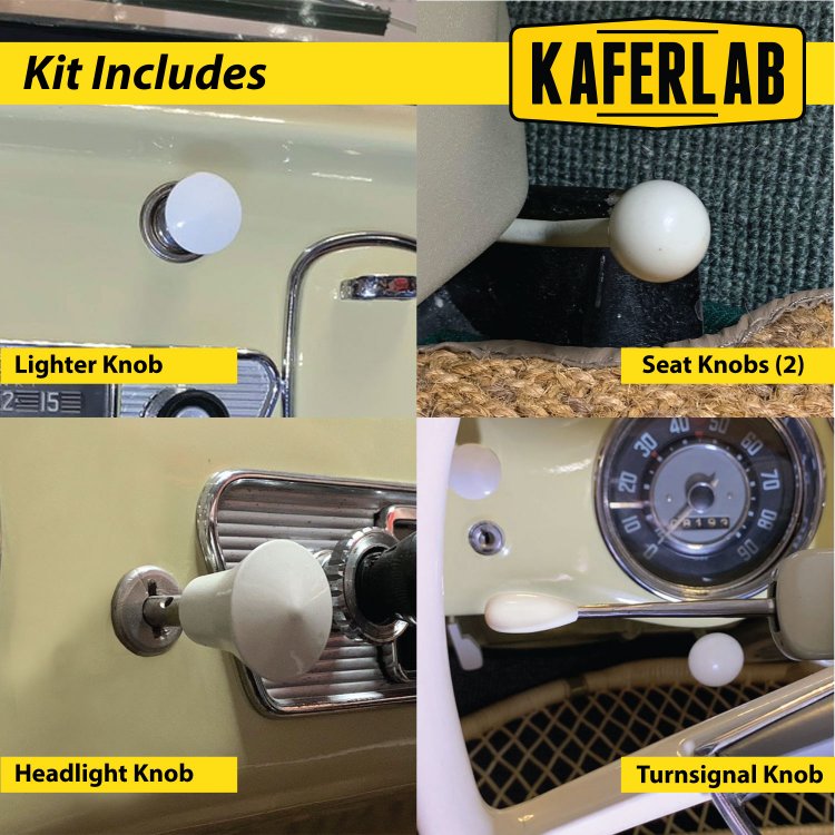 Silver Beige Tulip Dash Knob Set w/ Window Cranks for VW Karmann Ghia ...