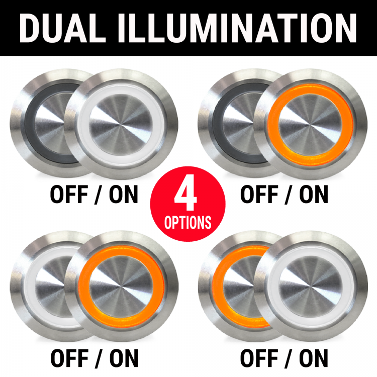 16mm Billet 12V Momentary Push Button Switch White and/or Orange LED ...