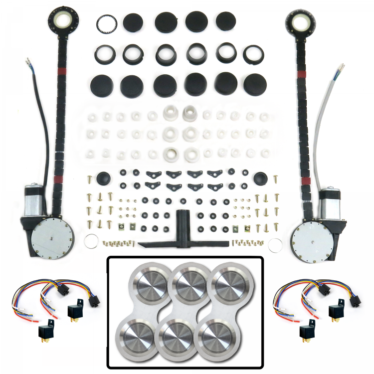 Universal Power Window Kits with Silver Billet Aluminum Retro Series ...