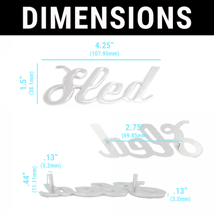 Chrome Metal "Sled" Auto Script Lettering Fender Emblem Badge Car Truck ...