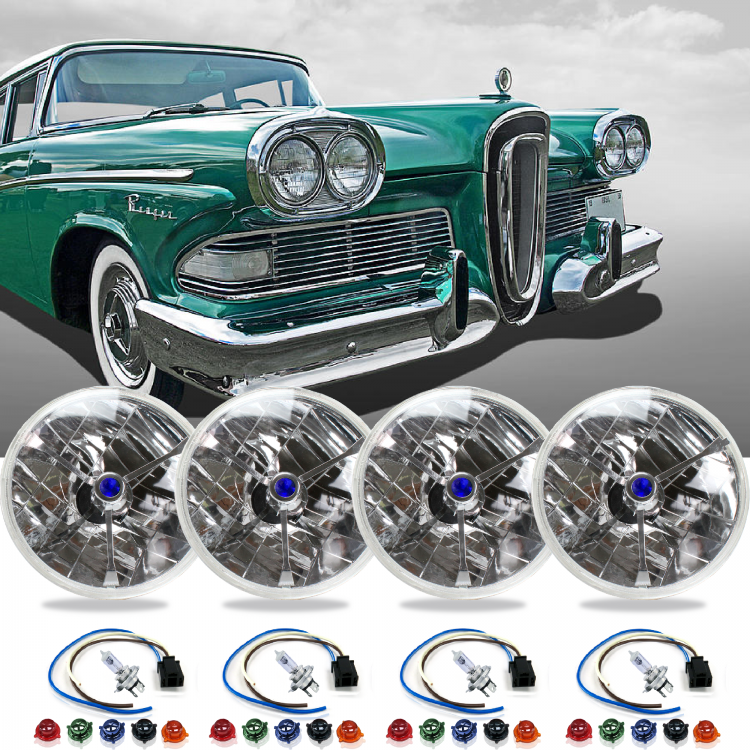 4PC Set 5-3/4" Round Tri-Bar Dot Car Headlight Conversion 1958-60 Edsel ...