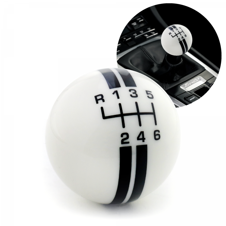Ivory Shift Knob With Black Rally Stripe- 6 Speed Shift Pattern- M16x1 ...